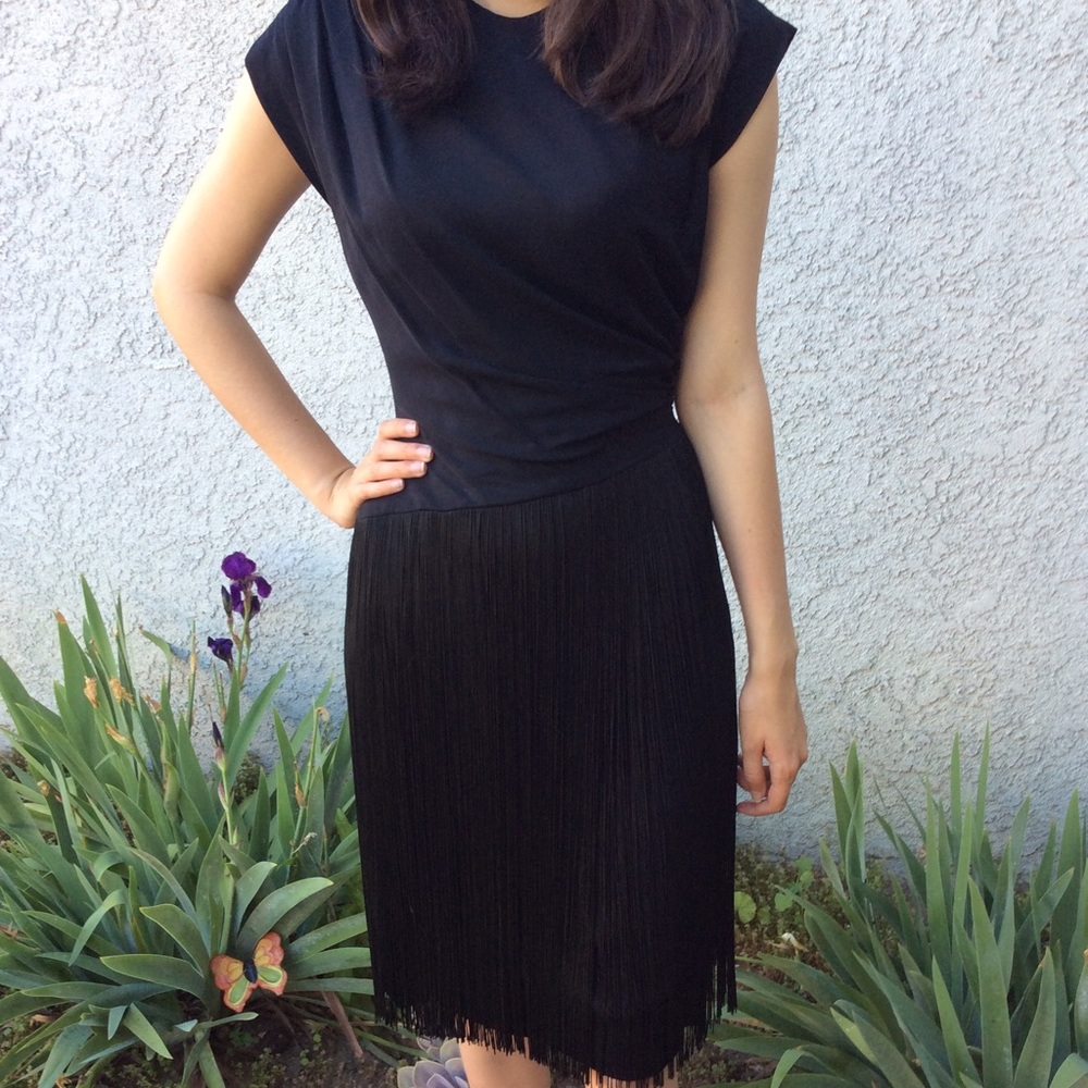 1920s Flapper Fringe Black Classy Swing Dress - Gem